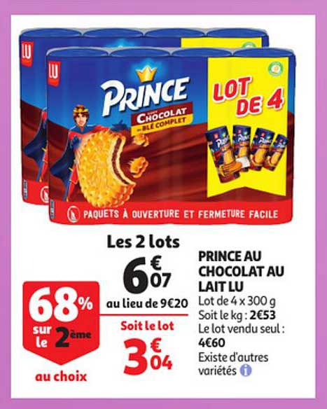 Promo Prince Au Chocolat Au Lait Lu chez Auchan - iCatalogue.fr