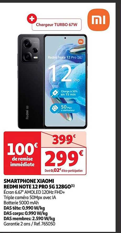 Promo Smartphone Xiaomi Redmi Note 12 Pro 5g 128go chez Auchan - iCatalogue.fr
