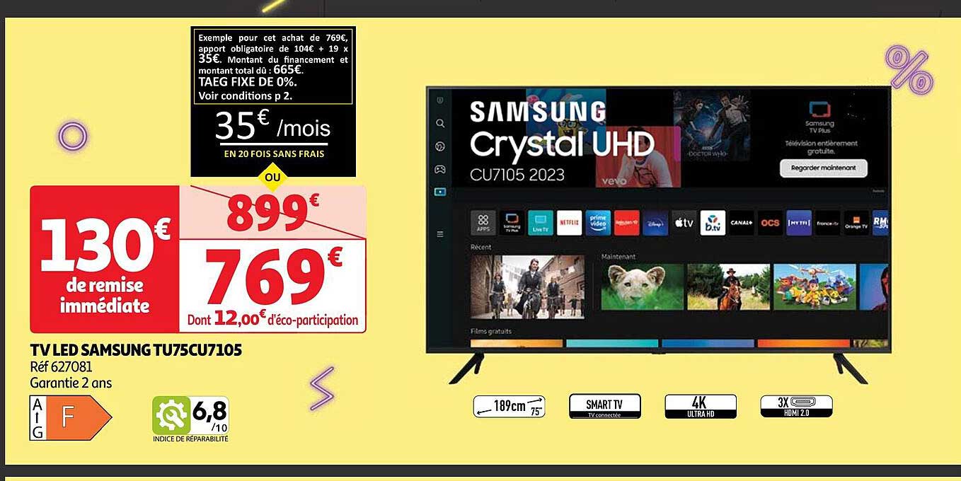 Promo Tv Led Samsung Tu75cu7105 chez Auchan - iCatalogue.fr