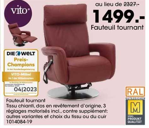 Promo Fauteuil Tournant Vito chez Mobel Martin - iCatalogue.fr