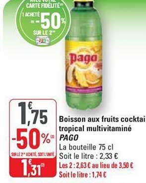 Promo Boisson Aux Fruits Cocktail Tropical Multivitaminé Pago chez G20 ...