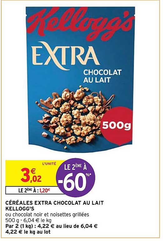 Promo Céréales Extra Chocolat Au Lait Kellogg's chez Intermarché Hyper ...