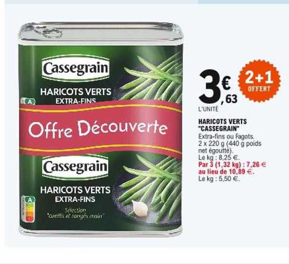 Promo Haricots Verts "cassegrain" chez E.Leclerc - iCatalogue.fr
