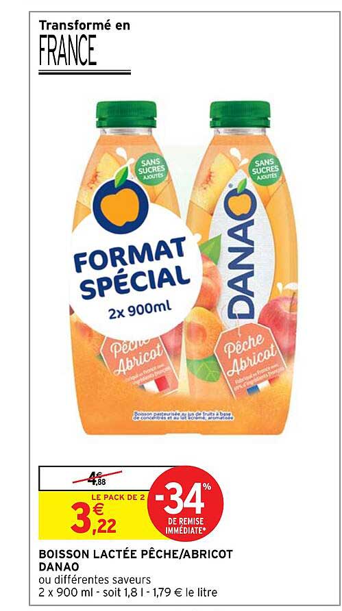 Promo Boisson Lactée Pêche-abricot Danao chez Intermarché - iCatalogue.fr