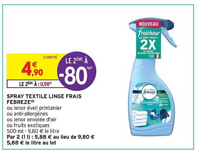 Promo Spray Textile Linge Frais Febrèze chez Intermarché Hyper ...