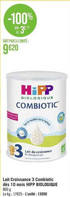 Promo Lait Croissance 3 Combiotic Dès 10 Mois Hipp Biologique chez ...