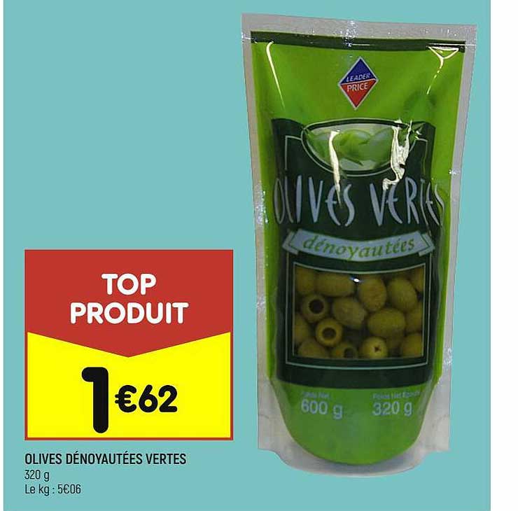 Promo Olives Dénoyautées Vertes chez Leader Price - iCatalogue.fr Promo Olives Dénoyautées Vertes chez Leader Price - iCatalogue.fr