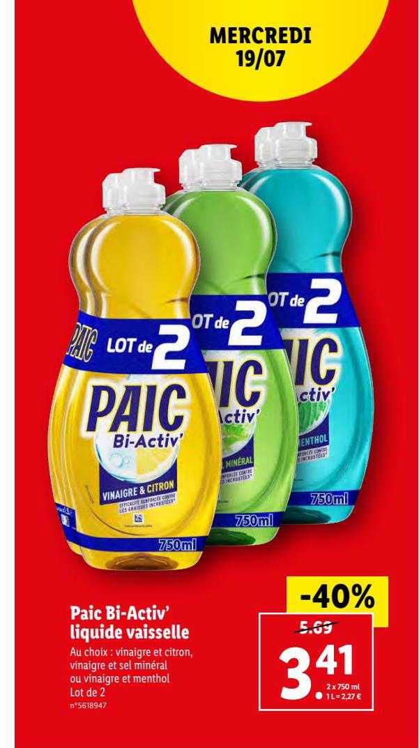 Promo Liquide Vaisselle Paic Bi-activ' chez Lidl - iCatalogue.fr