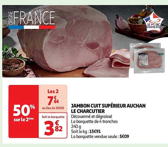 Promo Jambon Cuit Supérieur Auchan Le Charcutier chez Auchan ...