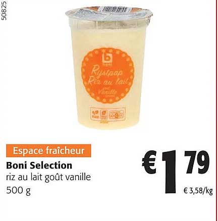 Promo Boni Selection Riz Au Lait Goût Vanille chez Colruyt - iCatalogue.fr