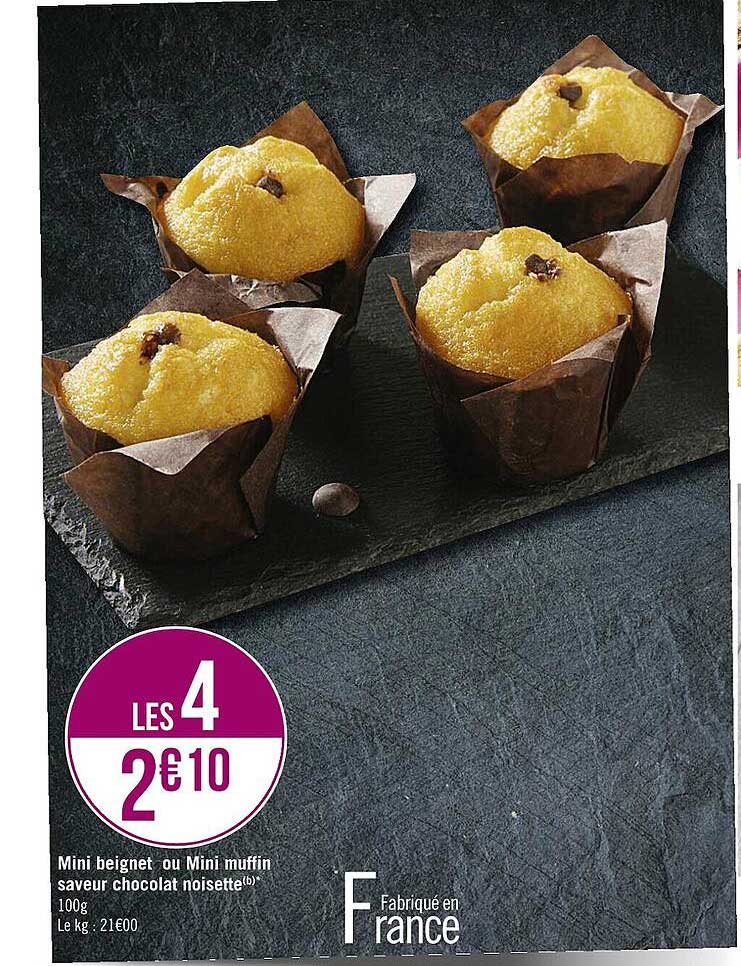 Promo Mini Beignets Ou Mini Muffins Saveur Chocolat Noisette chez ...
