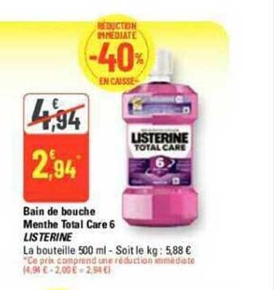 Promo Bain De Bouche Menthe Total Care 6 Listerine chez G20 - iCatalogue.fr