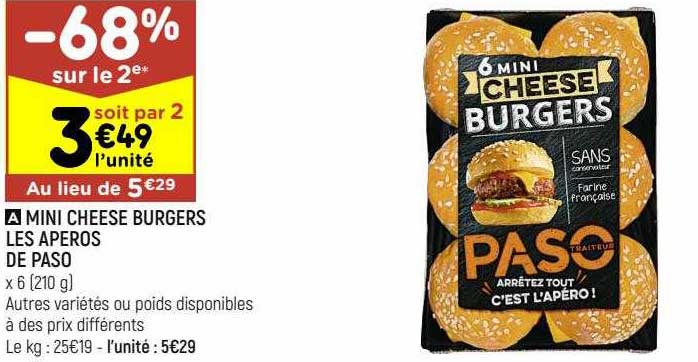 Promo Mini Cheese Burgers Les Apéros De Paso chez Leader Price ...