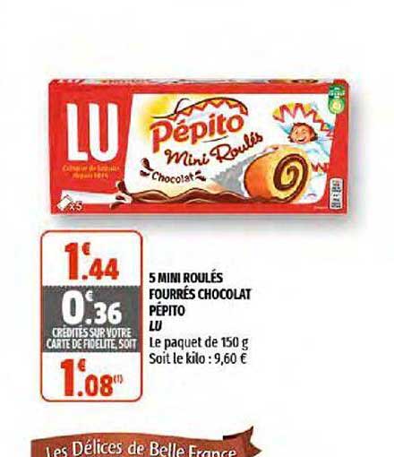 Promo 5 Mini Roulés Fourrés Chocolat Pépito Lu chez Coccinelle ...