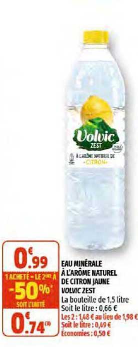Promo Eau Minérale à L'arôme Naturel De Citron Jaune Volvic Zest chez ...