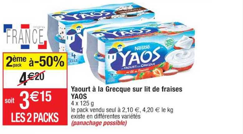 Promo Yaourt à La Grecque Sur Lit De Fraises Yaos chez Cora - iCatalogue.fr