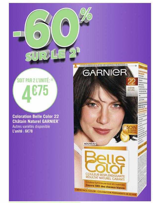 Promo Coloration Belle Color 22 Châtain Naturel Garnier chez Géant ...