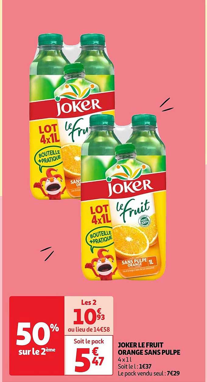Promo Joker Le Fruit Orange Sans Pulpe chez Auchan - iCatalogue.fr