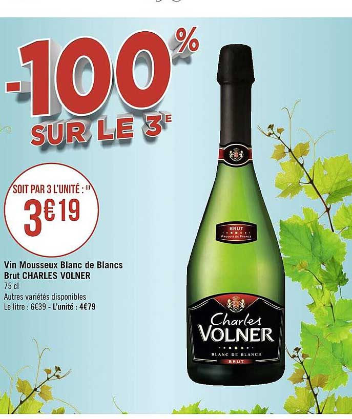 Offre Vin Mousseux Blanc De Blancs Brut Charles Volner chez Coccinelle ...