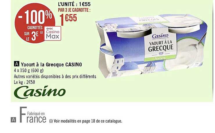Offre Yaourt à La Grecque Nature Pâturages chez Intermarche