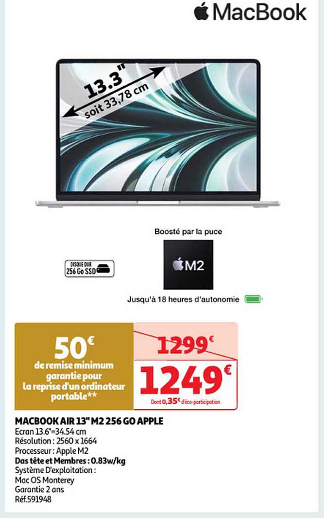 Promo MacBook Air 13" M2 256 Go Apple chez Auchan - iCatalogue.fr