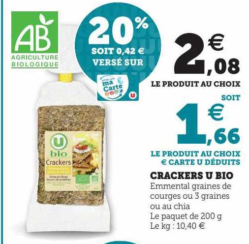 Promo Crackers U Bio chez Hyper U - iCatalogue.fr