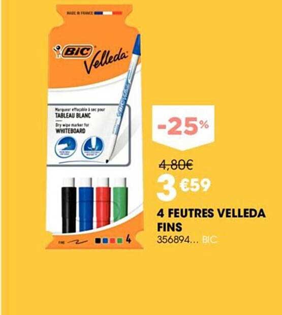Promo 4 Feutres Velleda Fins Bic chez Rougier&Plé - iCatalogue.fr