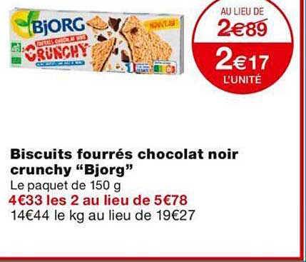 Promo Biscuits Fourrés Chocolat Noir Crunchy "bjorg" chez Monoprix ...