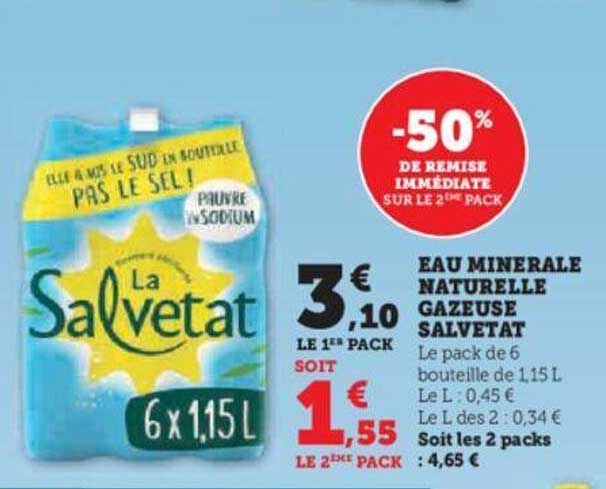 Promo Eau Minérale Naturelle Gazeuse Salvetat chez U Express ...