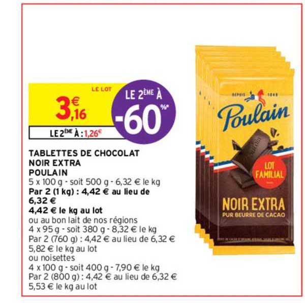 Promo Tablettes De Chocolat Noir Extra Poulain chez Intermarché ...
