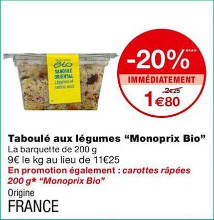 Promo Taboulé Aux Légumes "monoprix Bio" chez Monoprix - iCatalogue.fr