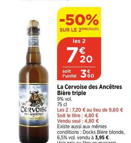 Promo La Cervoise Des Ancêtres Bière Triple chez Bi1 - iCatalogue.fr