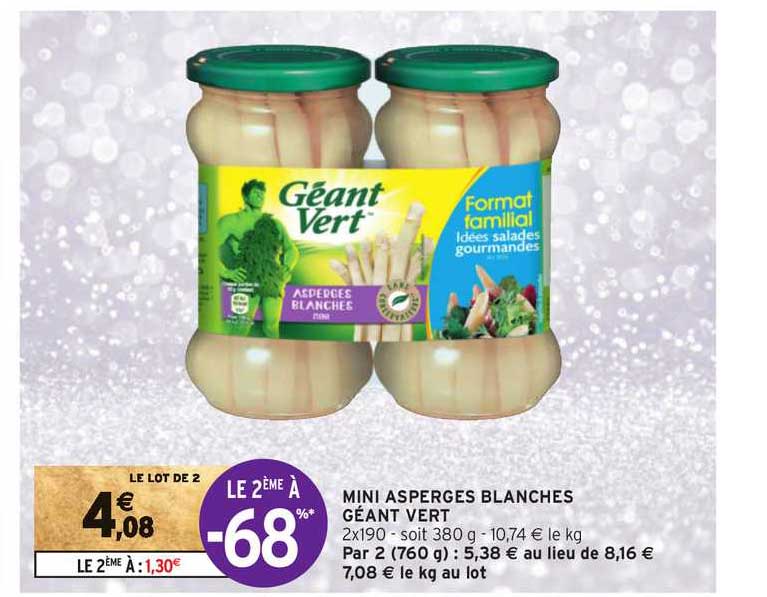 Promo Mini Asperges Blanches Géant Vert Le 2ème à -68% chez Intermarché ...