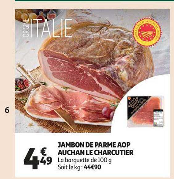 Promo Jambon De Parme Aop Auchan Le Charcutier chez Auchan - iCatalogue.fr