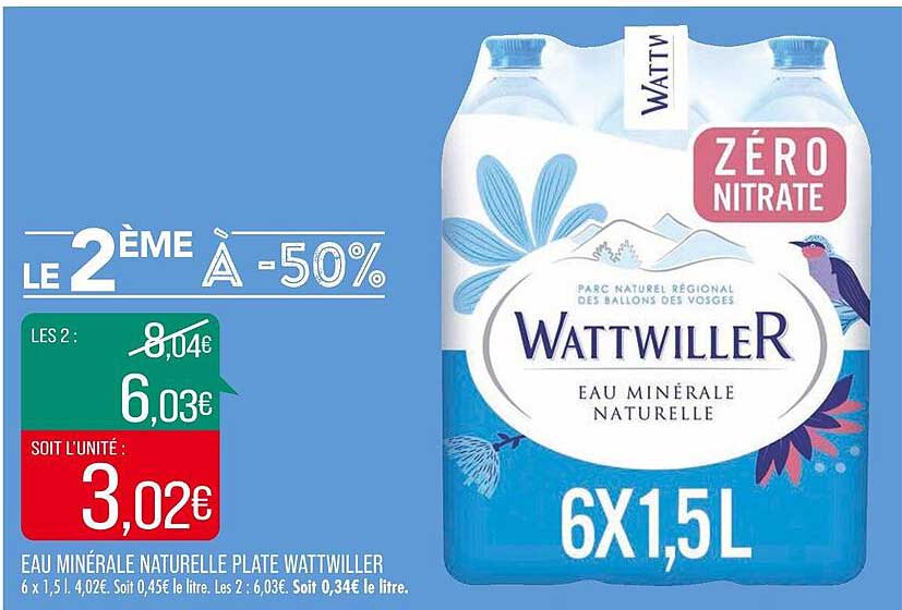 Promo Eau Minérale Naturelle Plate Wattwiller chez Match - iCatalogue.fr