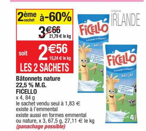 Promo Bâtonnets Nature 22,5% M.g. Ficello chez Migros France ...