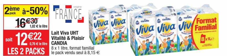 Promo Lait Viva Uht Vitalité & Plaisir Candia chez Migros France ...