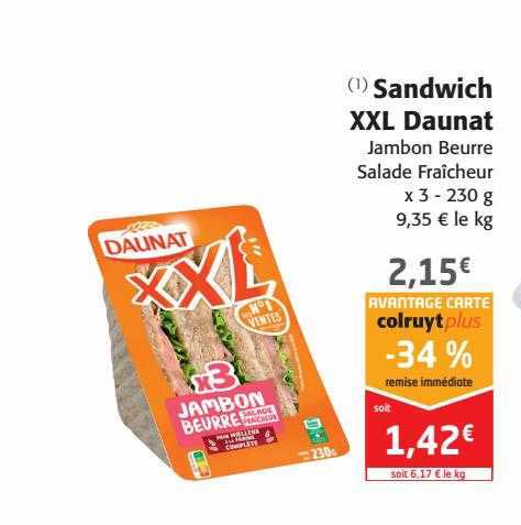 Promo Sandwich Xxl Daunat chez Colruyt - iCatalogue.fr