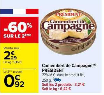 Promo Camembert De Campagne Président chez Carrefour - iCatalogue.fr