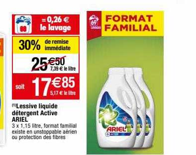 Promo Lessive Liquide Détergent Active Ariel chez Migros France ...