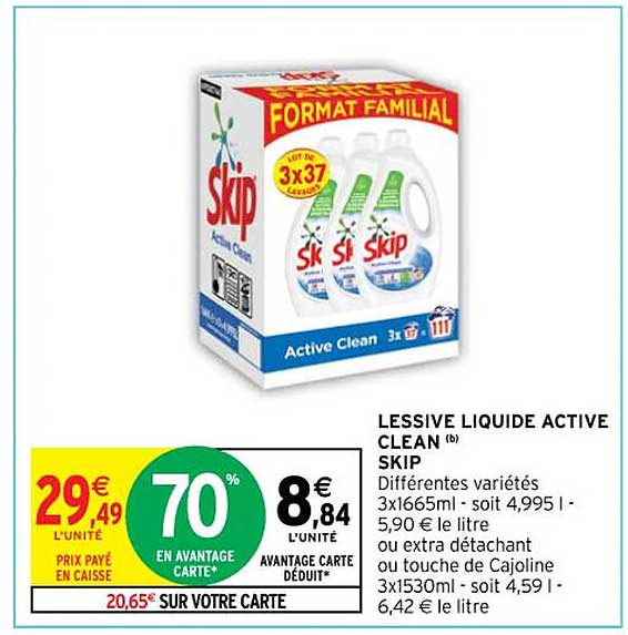 Promo Lessive Liquide Active Clean Skip chez Intermarché Contact ...