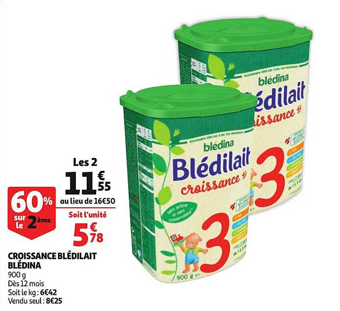 Promo Croissance Blédilait Blédina 60% Sur Le 2ème chez Auchan ...