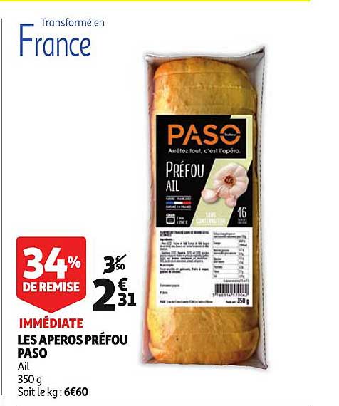 Promo Les Aperos Préfou Paso 34% De Remise Immédiate chez Auchan ...
