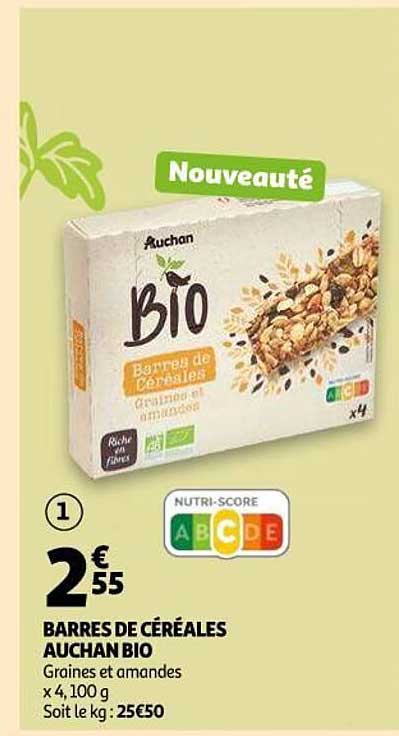 Promo Barres De Céréales Auchan Bio chez Auchan - iCatalogue.fr