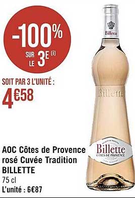 Promo Aoc Côtes De Provence Rosé Cuvée Tradition Billette chez Casino ...