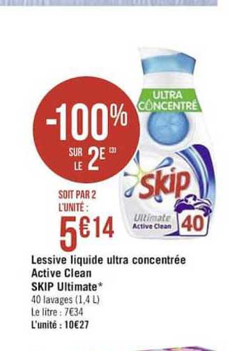 Promo Lessive Liquide Ultra Concentrée Active Clean Skip Ultimate -100% ...