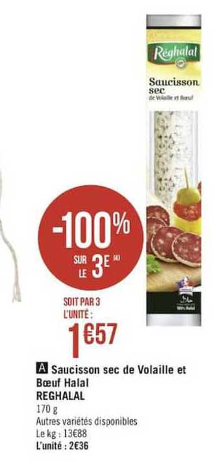 Promo Saucisson Sec De Volaille Et Bœuf Halal Reghalal chez Géant ...