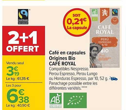 Promo Café En Capsules Origines Bio Café Royal chez Carrefour ...