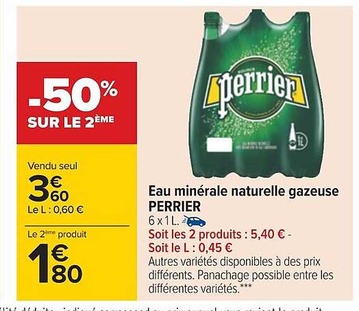 Promo Eau Minérale Naturelle Gazeuse Perrier chez Carrefour - iCatalogue.fr