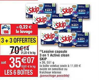 Promo Lessive Capsule 3 En 1 Active Clean Skip chez Cora - iCatalogue.fr
